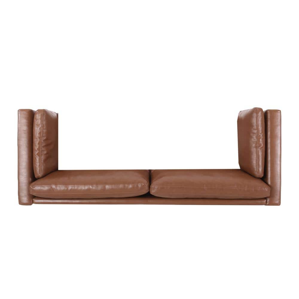 Noble House Benway 80.25 in Square Arm Faux Leather Rectangle 3-Seat ...