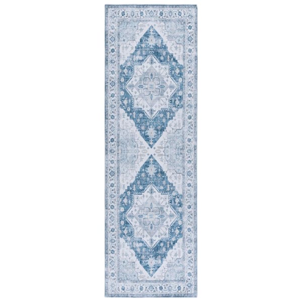 SAFAVIEH Arizona 3 ft. x 8 ft. Ivory/Blue Machine Washable Aztec ...