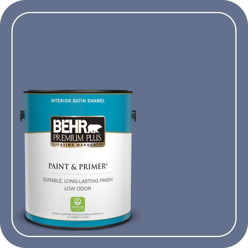 BEHR PREMIUM PLUS 1 gal. #600F-6 Atlantic Blue Satin Enamel Low Odor ...