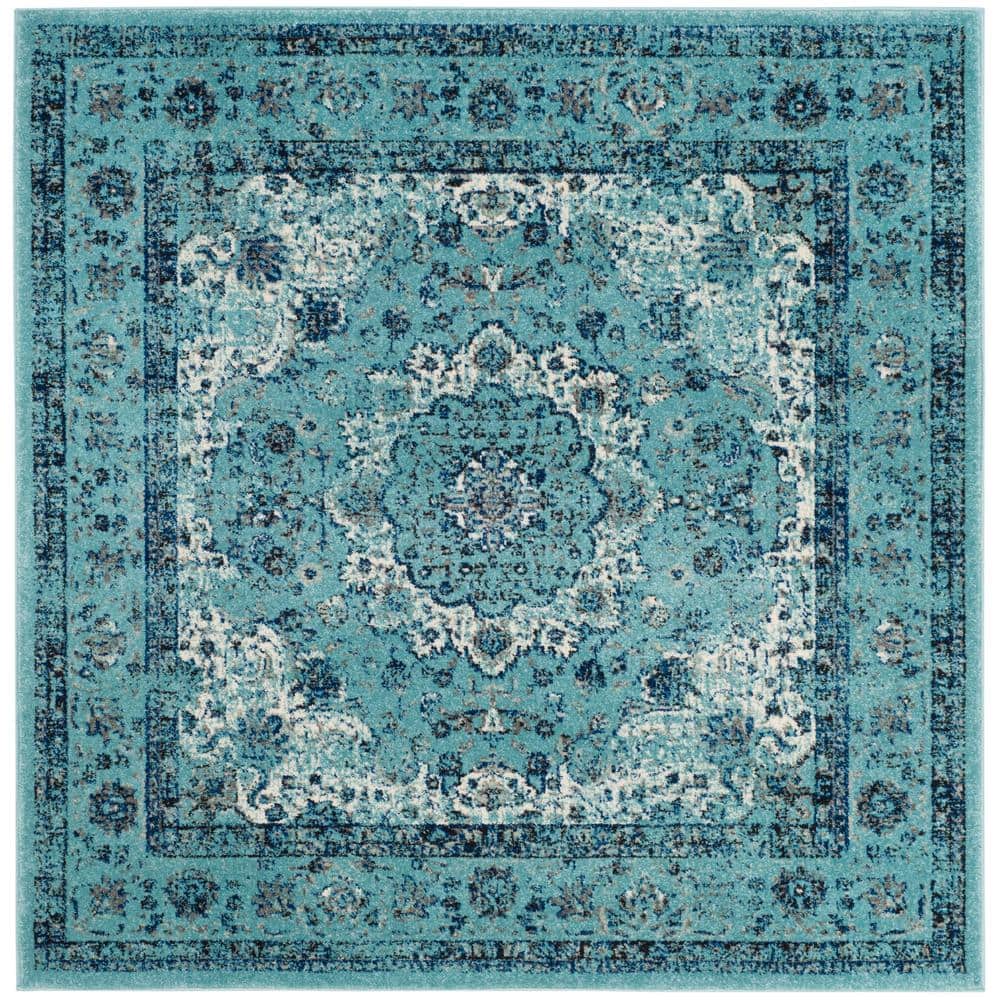 SAFAVIEH Evoke 7 ft. x 7 ft. Light Blue Square Border Area Rug EVK220E ...