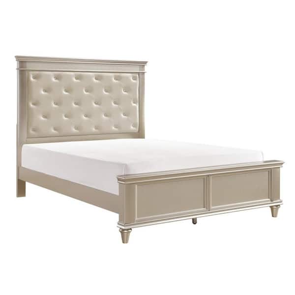 Benjara Modern Silver Wood Frame Queen Panel Bed with Tufted and ...