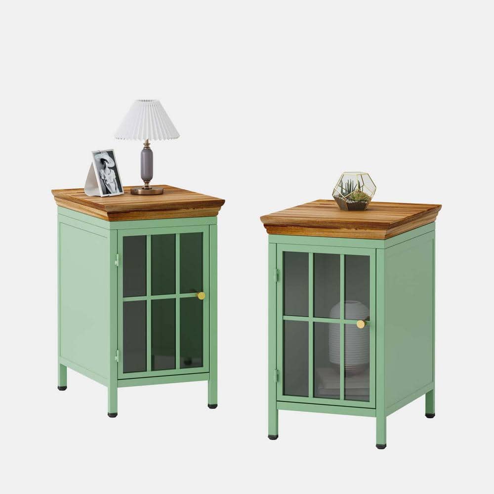 wetiny 15.75 in. Green Rectangle MDF End Table with Storage Cabinet ...