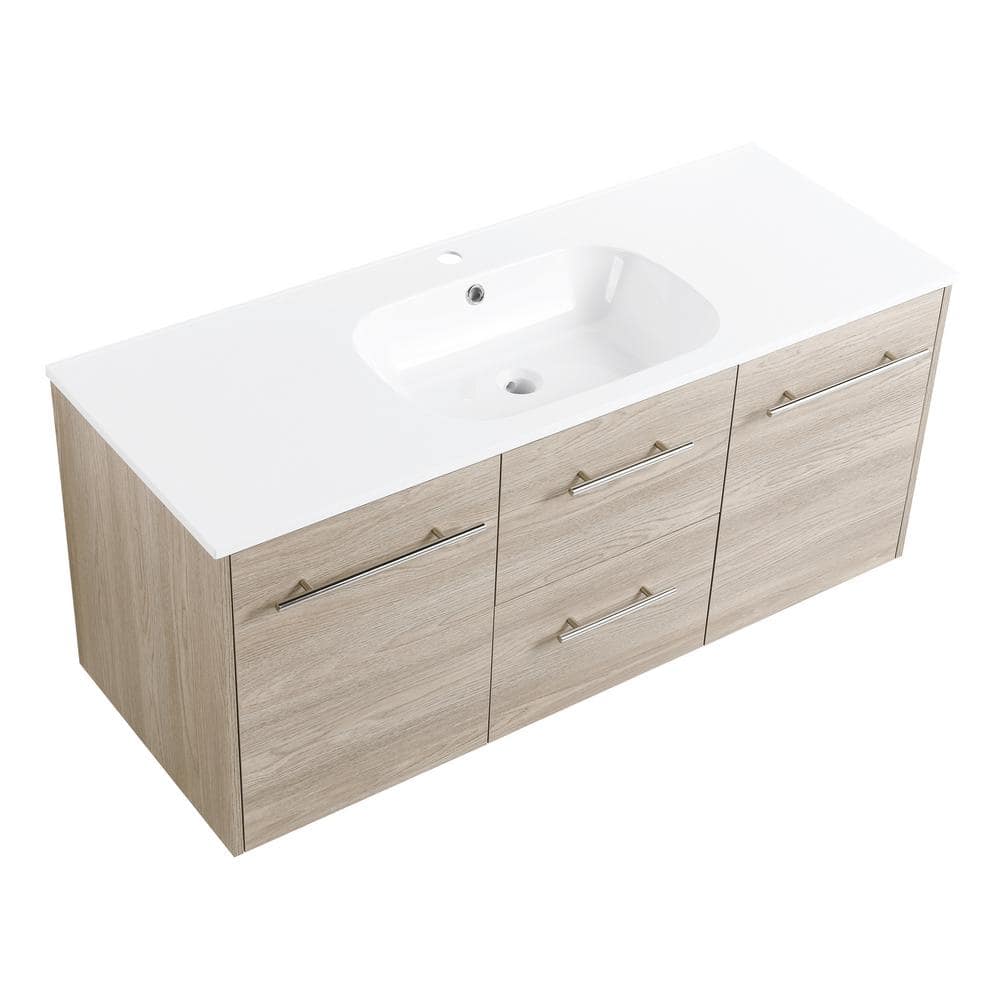 FUNKOL 48 in. W Modern Style Wall Mounted Bathroom Vanity with White ...