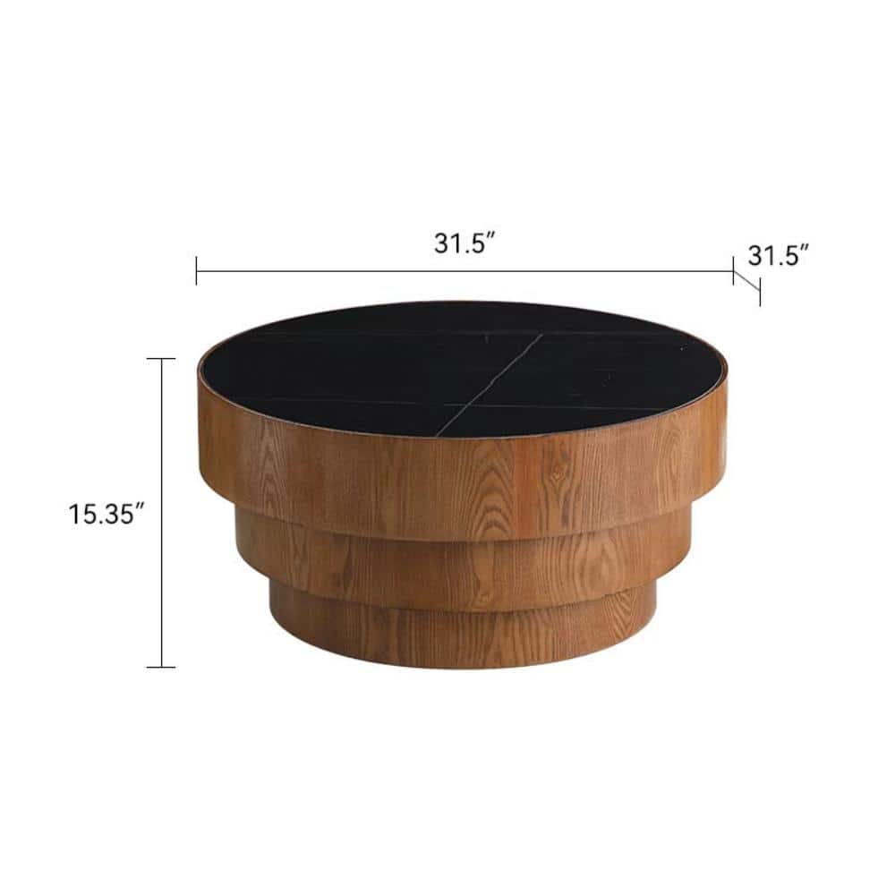 PexFix 31.5 in. Black Round Sintered Stone Coffee Table with Stable ...