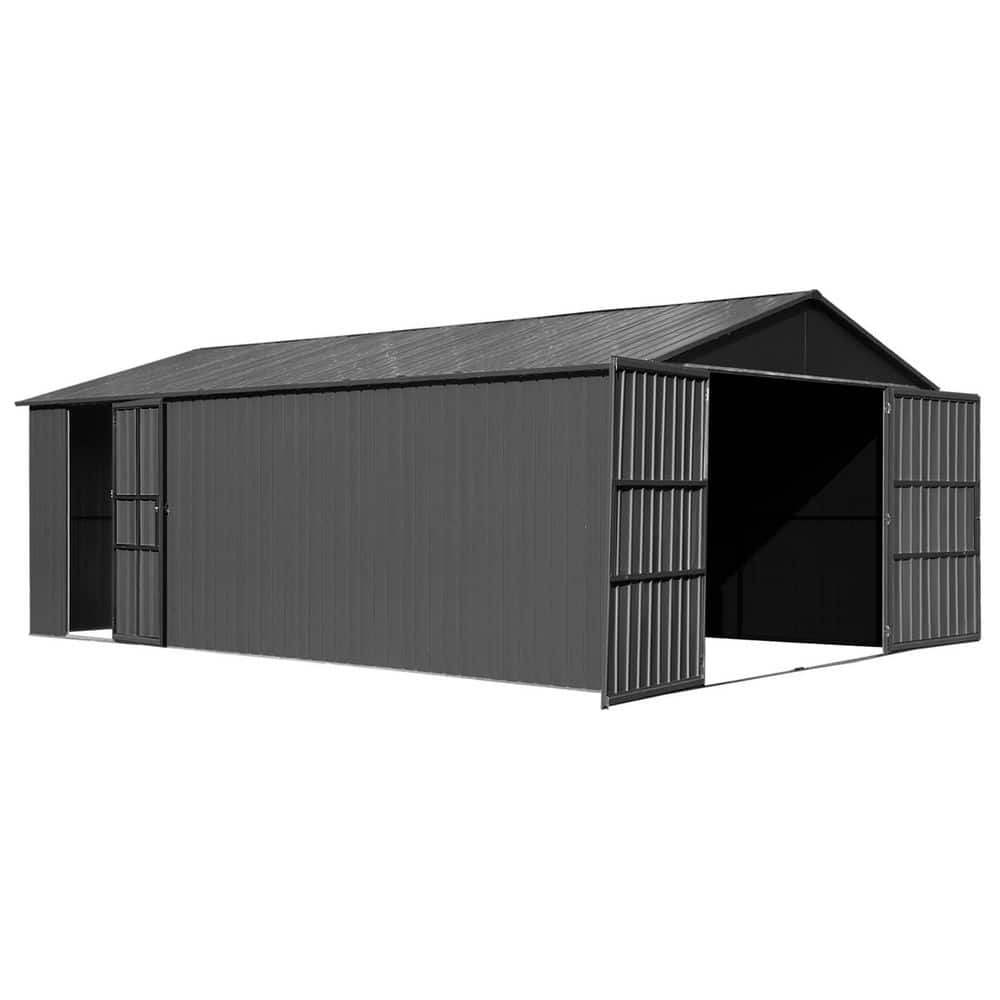 domi outdoor living 240 sq. ft. 12 ft. x 20 ft. Metal Storage Shed with Double Doors and Side ...