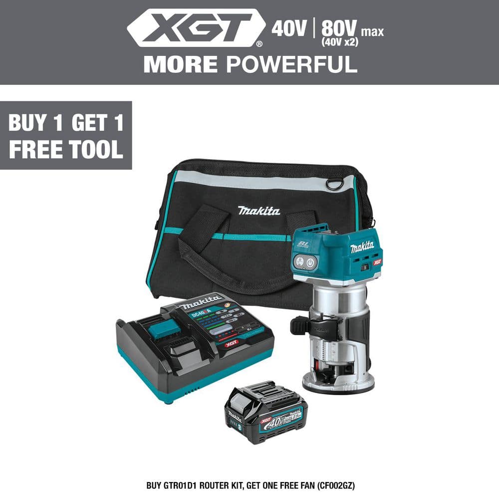 Makita 40V max XGT Brushless Cordless Compact Router Kit, 2.5Ah GTR01D1 ...