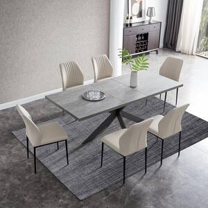 GOJANE 78.7 in. Extendable Rectangle MDF Dining Table for 6-8 Person ...