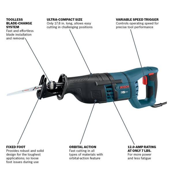 Bosch 12 Amp Corded 1 in. Variable Speed Compact Reciprocating Saw with All Purpose Saw Blade and Carrying Case RS325 The Home Depot