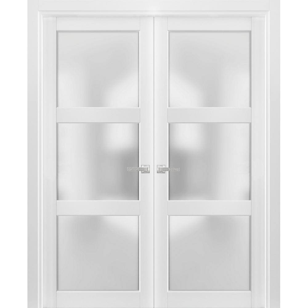 Sartodoors 36 in. x 80 in. 2 Panel White Finished Solid Wood Sliding Door with Hardware ...