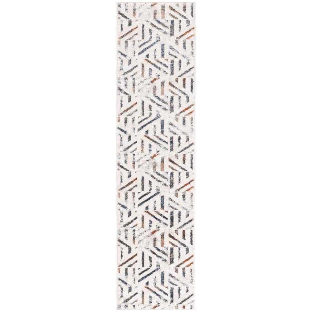SAFAVIEH Alenia Ivory/Gray 2 ft. x 8 ft. Modern Geometric Runner Rug ...