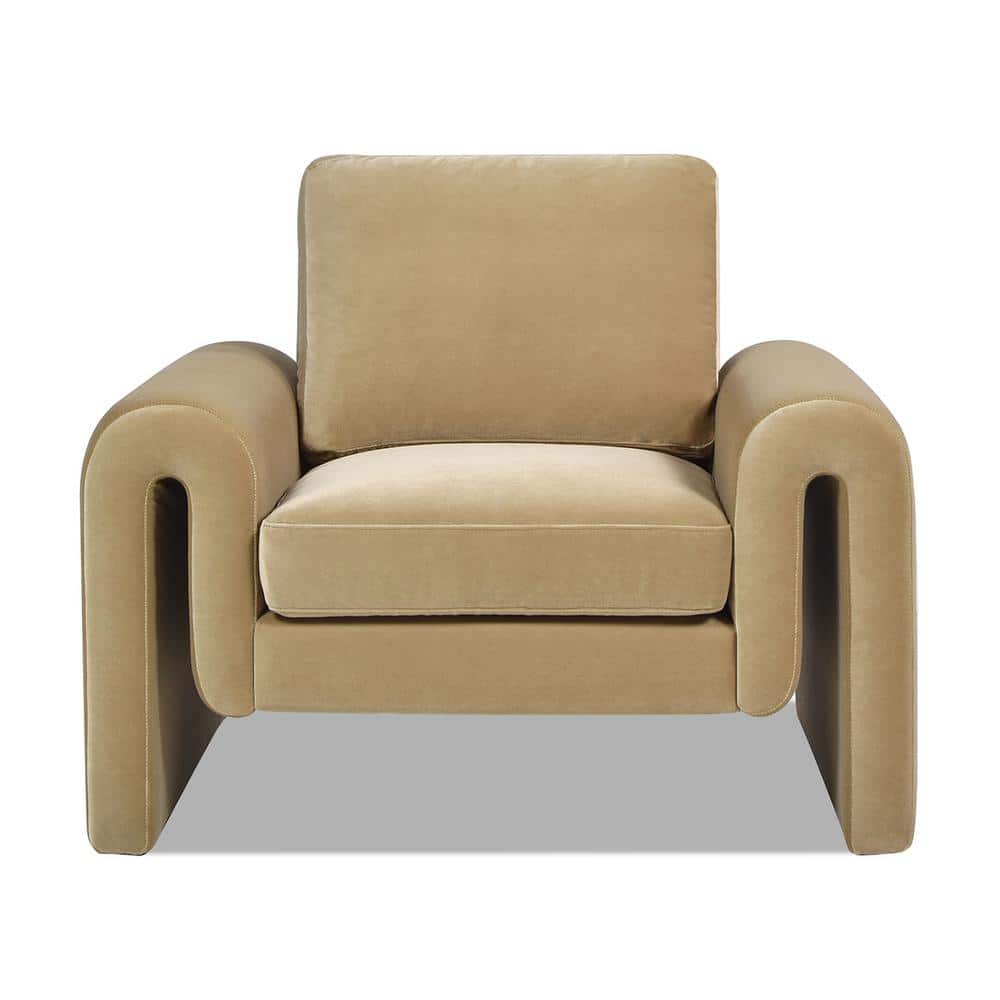 Jennifer Taylor 40 in. Arched Brown Beige Performance Velvet Arm Chair ...