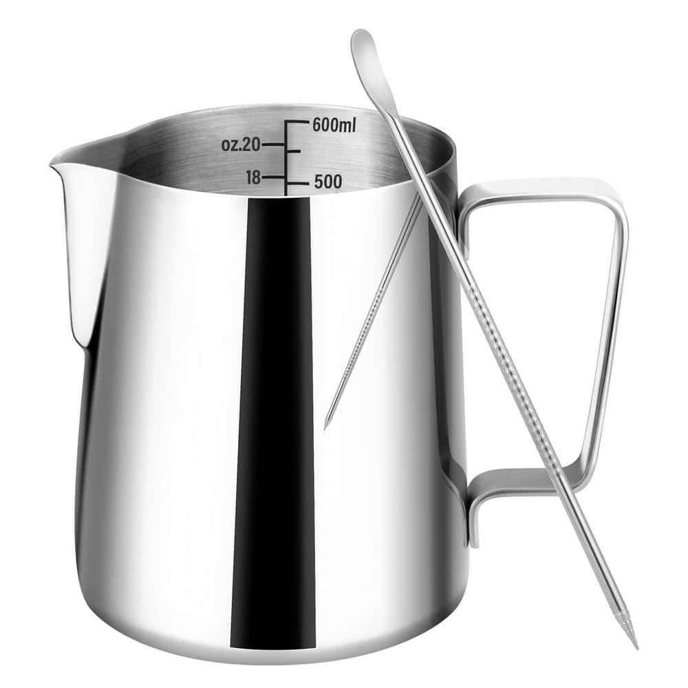 Esepony 20 oz. Stainless Steel Milk Frother Measuring Cup with Clear ...
