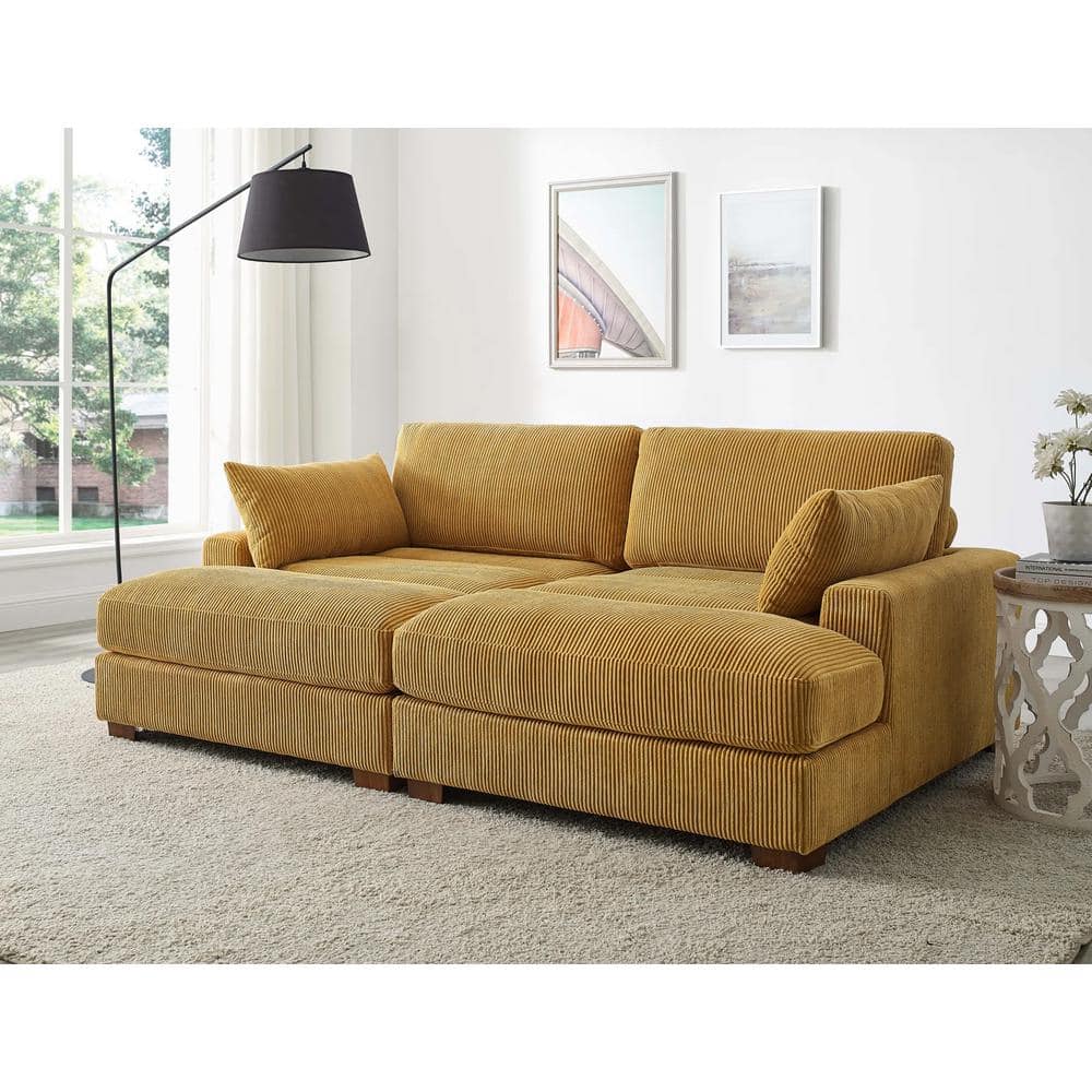Monland 90 in. Square Arm Polyester Upholstered Rectangle Sofa Deep-Seated Oversized 2-Piece ...