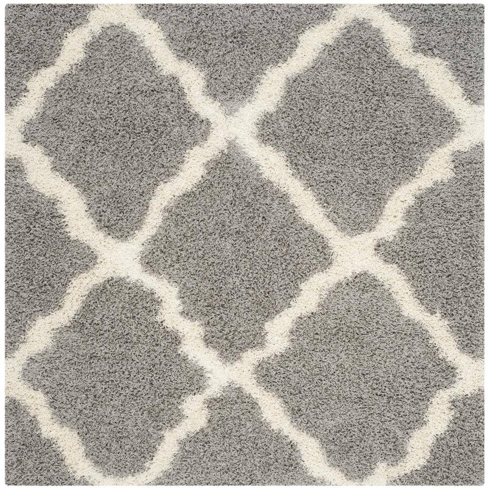 SAFAVIEH Dallas Shag Gray/Ivory 8 ft. x 8 ft. Square Geometric Area Rug ...