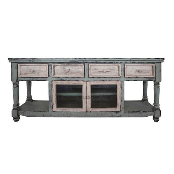 Benjara 70 in. Blue and White Wood TV Stand Fits TVs up to 78 in. with ...