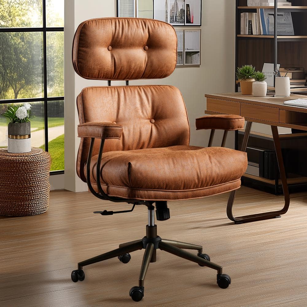Allwex Kro Suede Swivel Ergonomic Office Task Chair in Light Brown with ...
