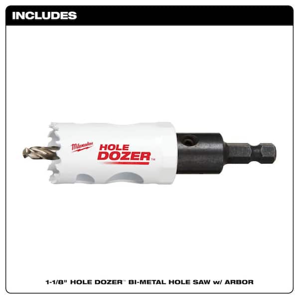 Milwaukee 1 1 8 in. Hole Dozer Bi Metal Hole Saw with 3 8 in. Arbor Pilot Bit 49 56 9663 The Home Depot