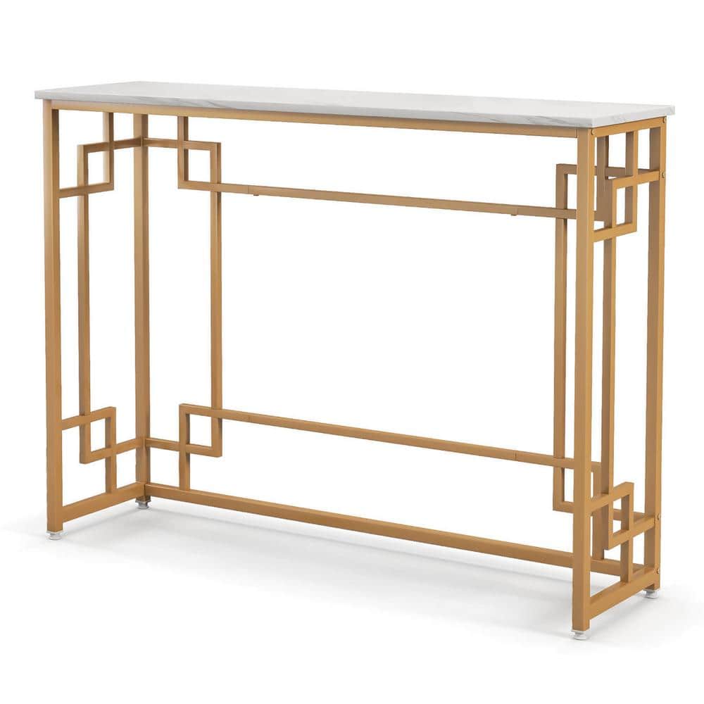 Gymax 43.5 in. Gold Rectangle Metal Modern Console Table Narrow ...