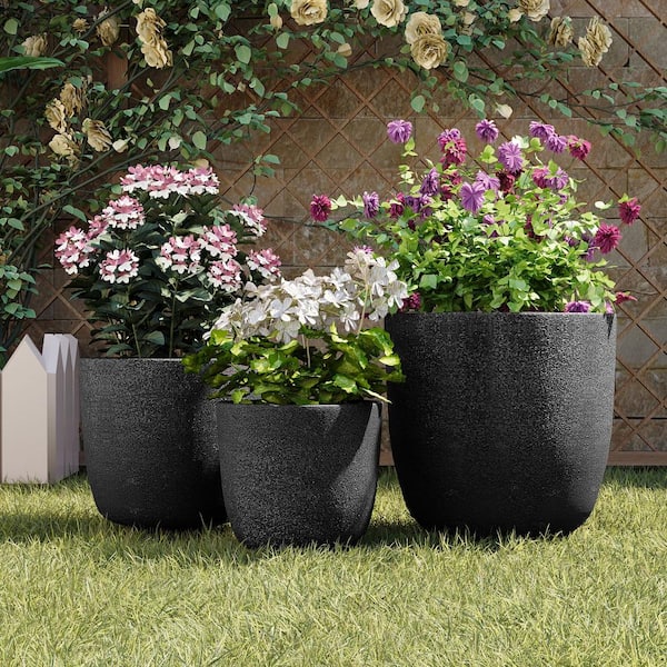 AUTMOON 11", 14" & 17" W Round Planters Set of 3, Outdoor Indoor w ...