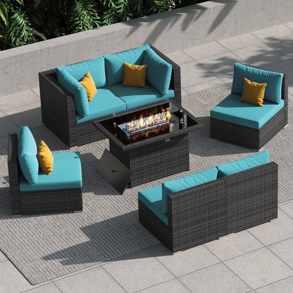 High Back Gray 7-Piece Wicker Patio Conversation Sectional Deep Seating ...