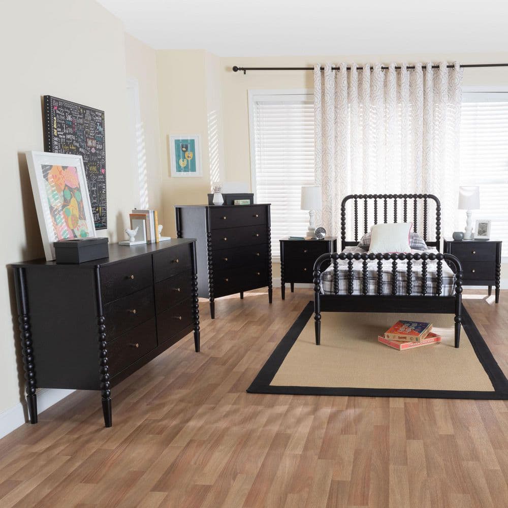 Baxton Studio Lucera 5-Piece Black Wood Full Bedroom Set ...