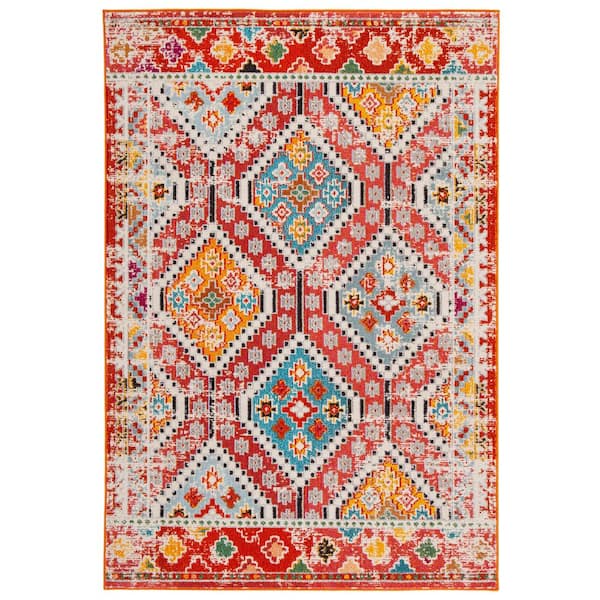 SAFAVIEH Madison Rust/Pink 8 ft. x 10 ft. Geometric Medallion Area Rug ...