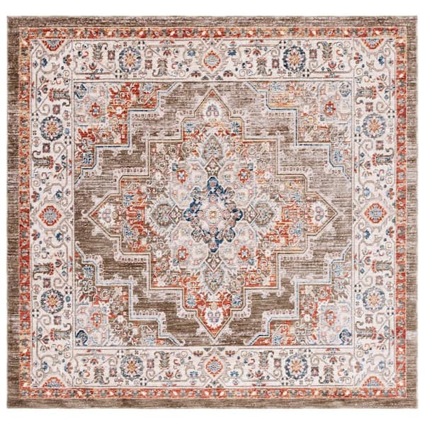 SAFAVIEH Olympia 6 ft. x 6 ft. Green/Ivory Ornate Medallion Square Area ...