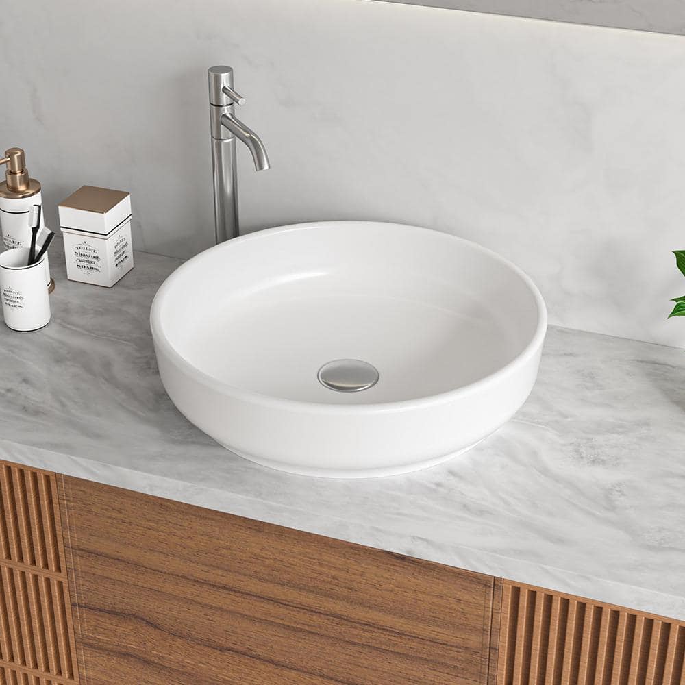 Glacier Bay 16 in. Ceramic Round Vessel Bathroom Sink in White LW1818 ...