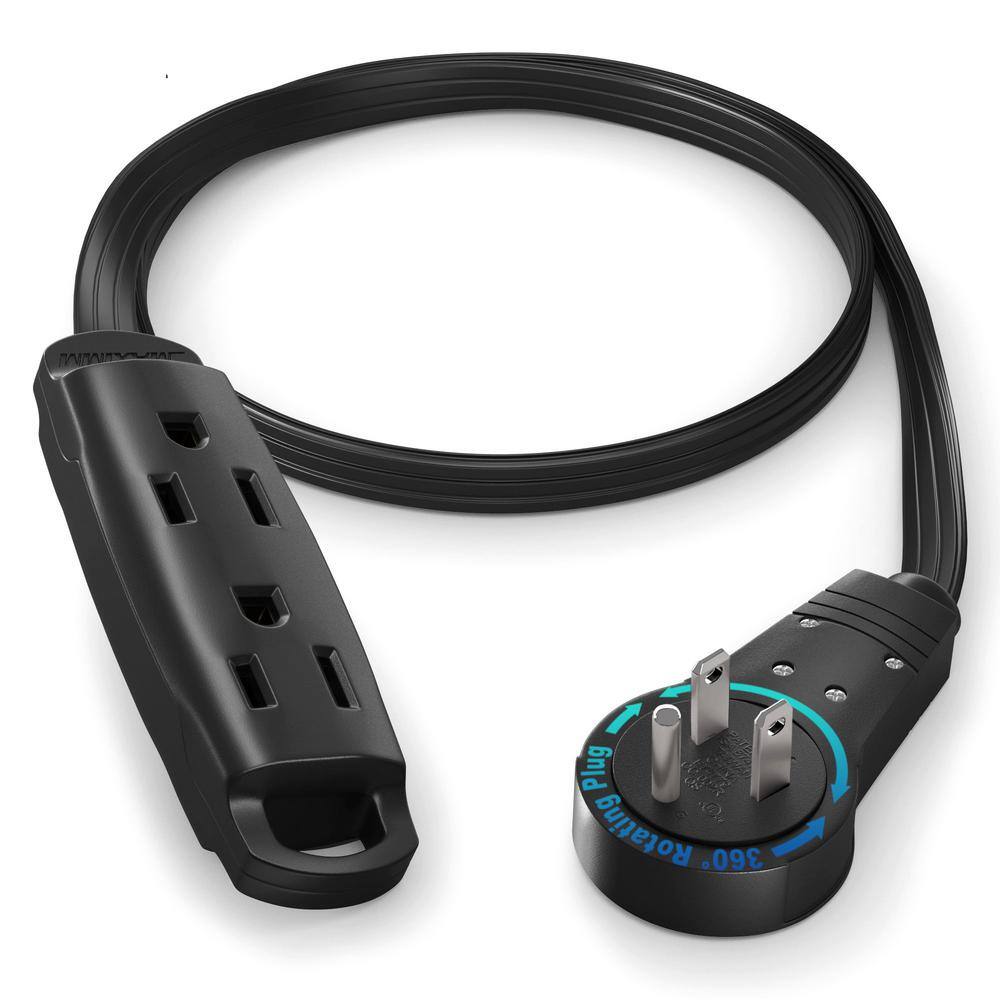 MAXIMM 1 ft. 16/3 Light Duty Indoor Extension Cord 360° Rotating Flat ...