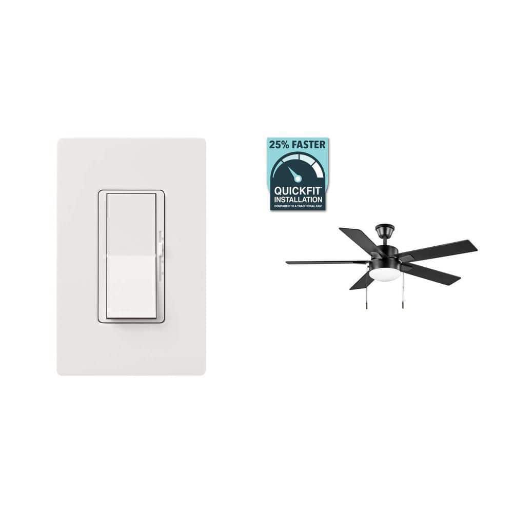 Diva Fan Control Light Switch with Wallplate (DIVA-LFHW-WH) and 52 in ...