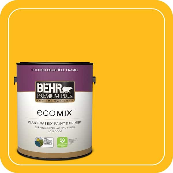 BEHR PREMIUM PLUS 1 gal. #P290-7 Laser Lemon Eggshell Enamel EcoMix ...