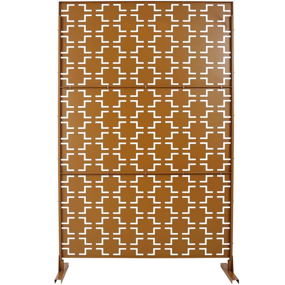 Zeus & Ruta 6.3 ft. H x 4 ft. W Brown Metal Privacy Screen Freestanding ...