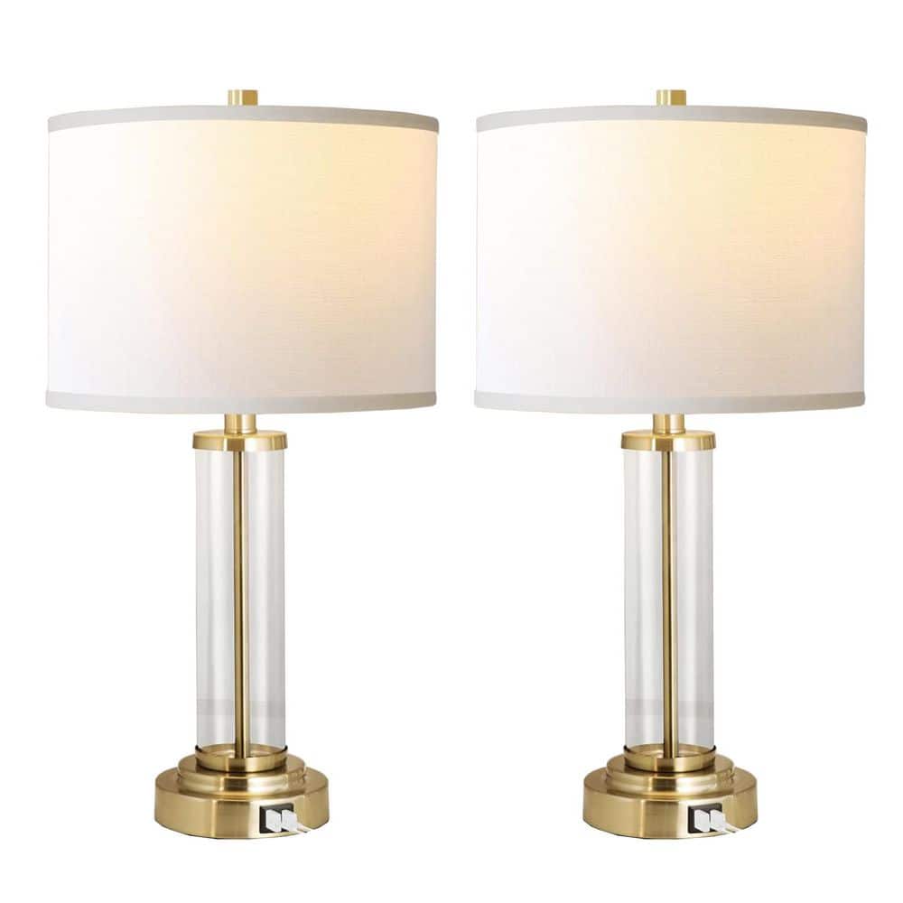Miscool Avex 23.5 in. Gold Dimmable Buffet Table Lamps Set with USB ...