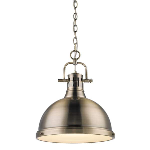 Golden Lighting Duncan Collection 1-Light Aged Brass Pendant 602LMPABAB ...