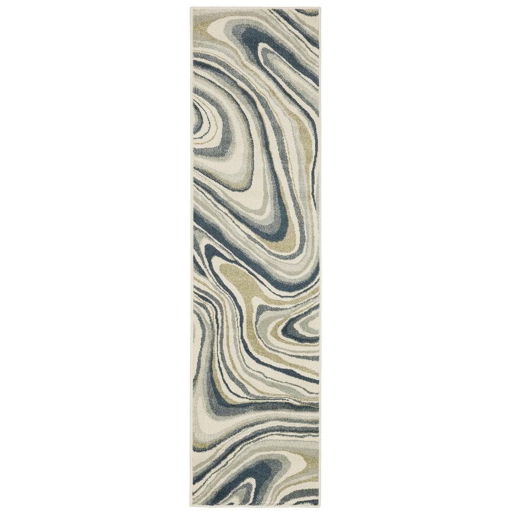 AVERLEY HOME Brixworth Ivory/Blue 2 ft. x 7 ft. Abstract Swirl ...
