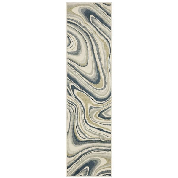 AVERLEY HOME Brixworth Ivory/Blue 2 ft. x 7 ft. Abstract Swirl ...
