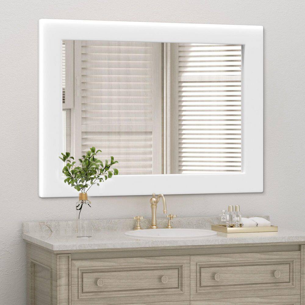 30 in. W x 40 in. H Modern Simple Rectangular White Wood Frame Bathroom ...