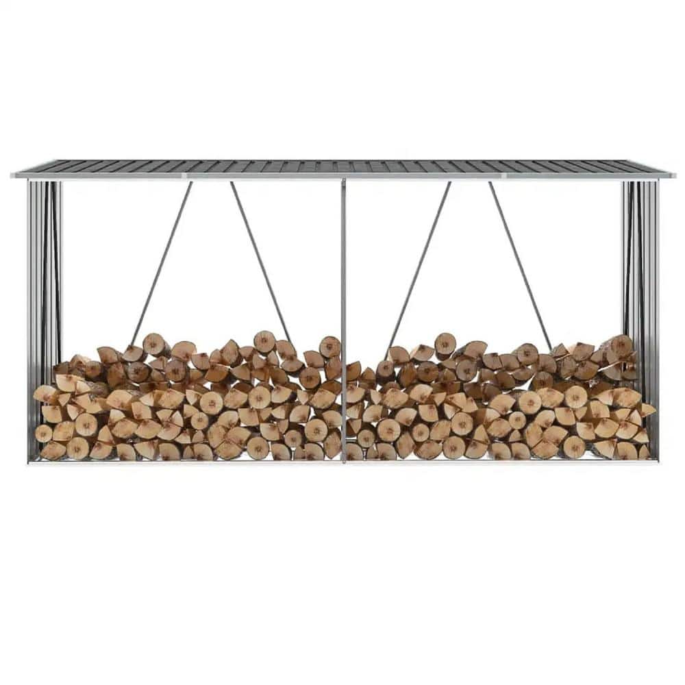 Cesicia 129.9 in. Gray Galvanized Steel Firewood Rack, Log Holder with ...