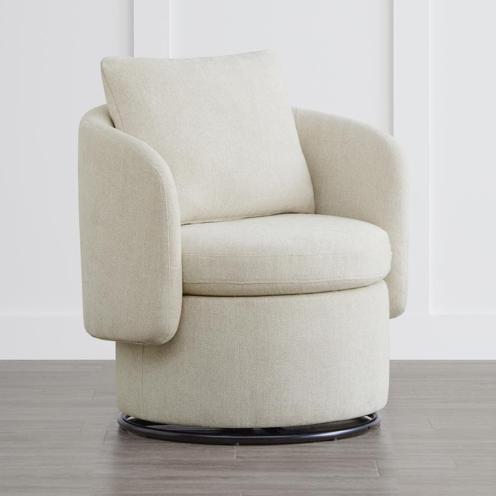 Spruce & Spring Ethan White Fabric Modern Swivel Accent Chair with Storage Space Barrel Arm ...