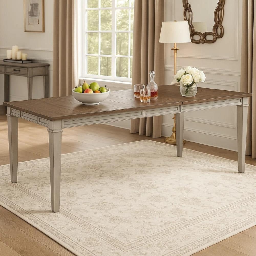 Benjara Henry Light Cream and Walnut Brown Wood 42 in. 4 Legs Base ...