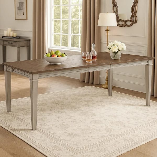 Benjara Henry Light Cream and Walnut Brown Wood 42 in. 4 Legs Base ...