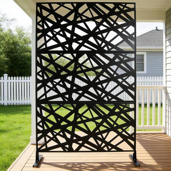 Coporesell 76 in. x 48 in. Freestanding Decorative Privacy Screen Black ...