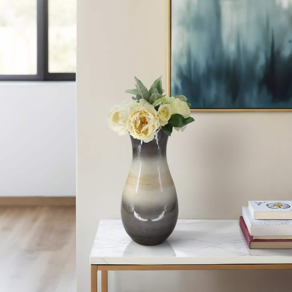 Liv & Skye 18 in. Brown Glass Bud with Metal Rim Decorative Vase 18616 ...