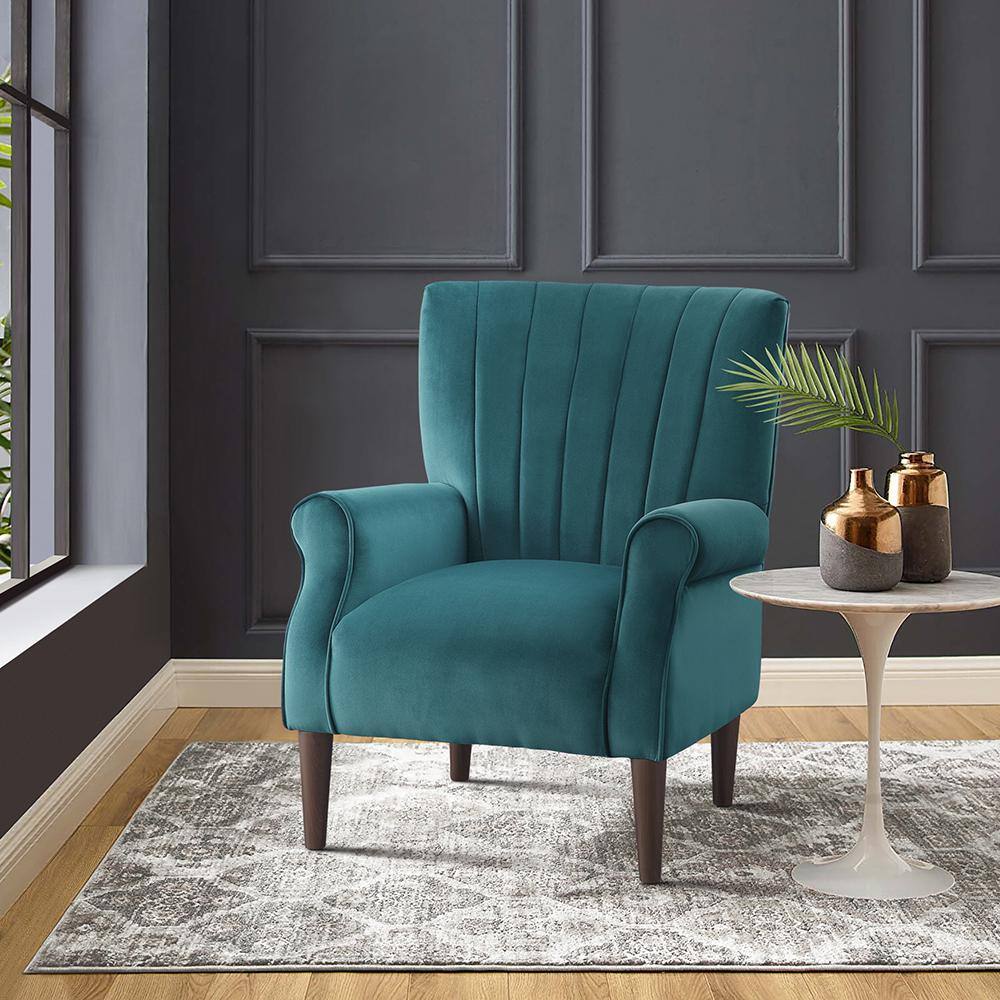 Lazzara Carlson Teal Velvet Club Channel Tufted Back Accent Chair ...