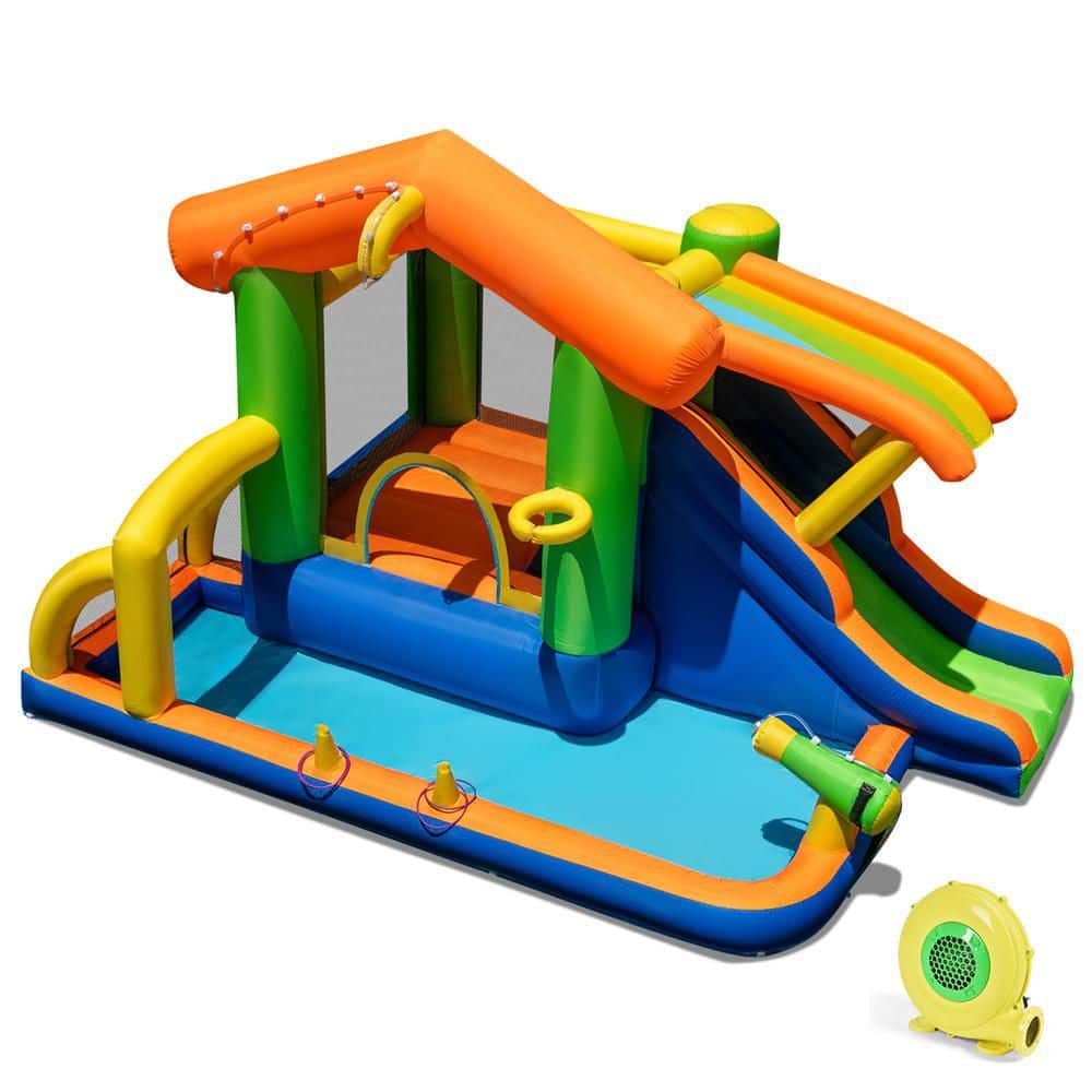 Costway 8-in-1 Multifunctional Bounce House Water Park with Slide With ...