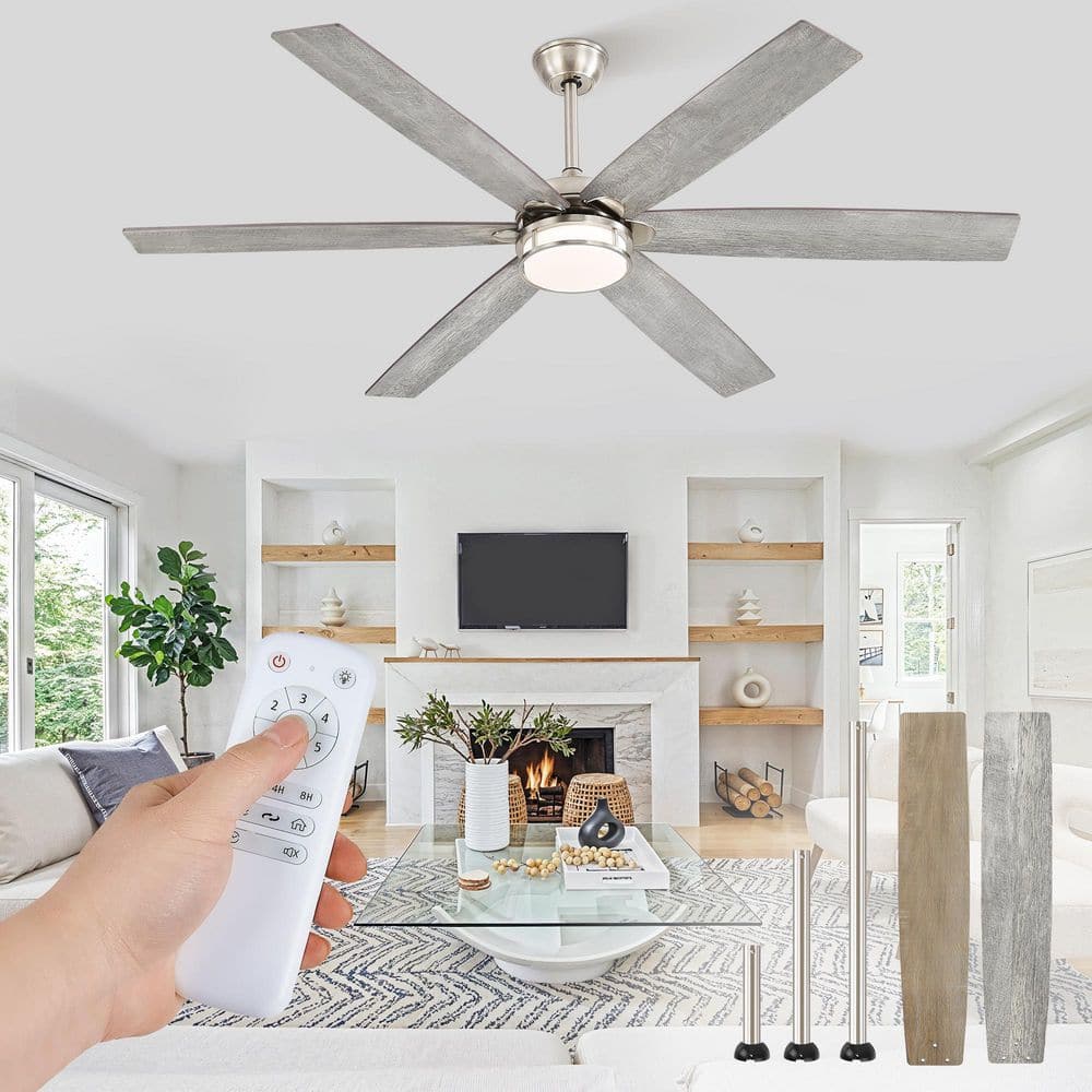 HINNIXY 65 in. Indoor Nickel Downrod/Angled Mount 6-Speed Ceiling Fan ...