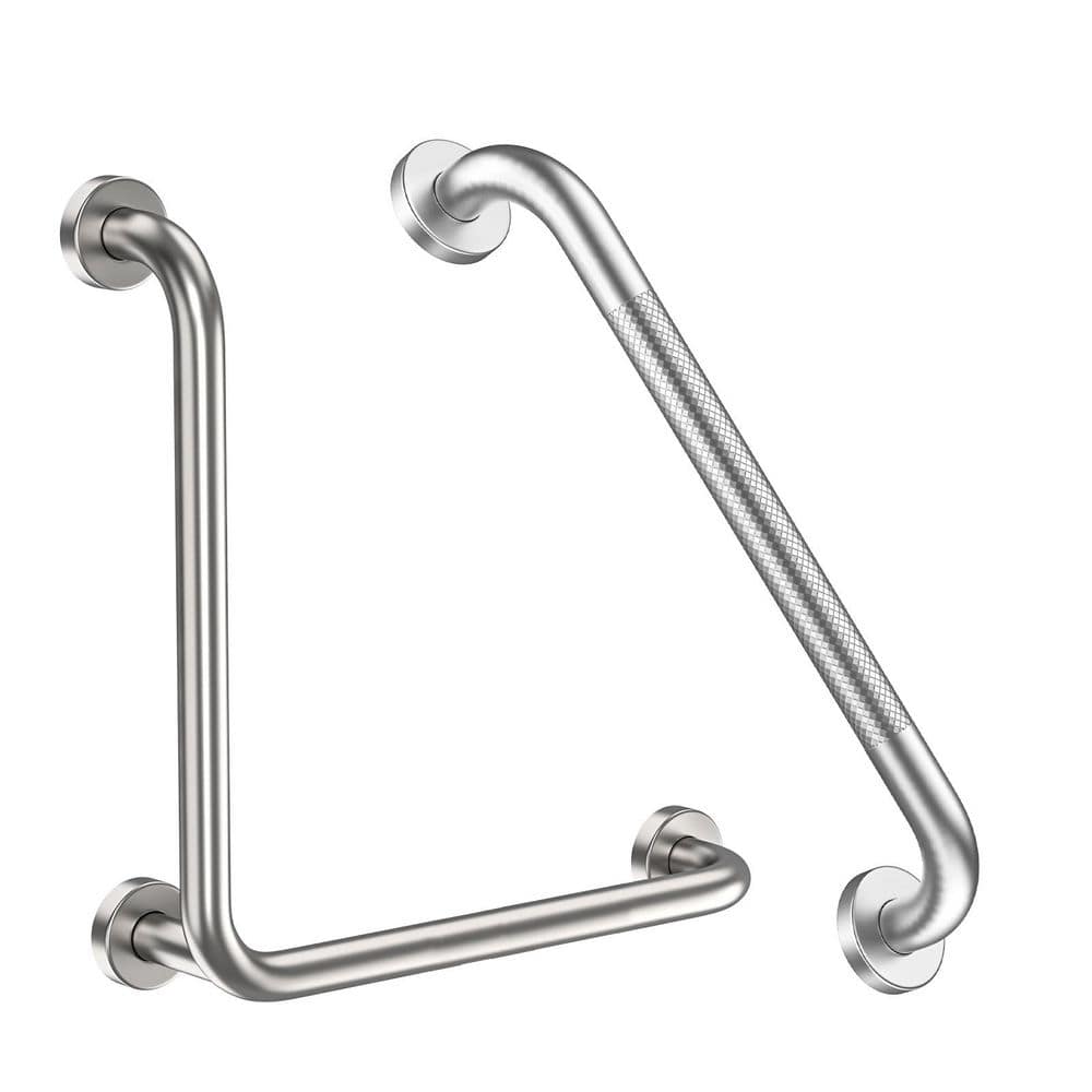 Numhew 16 in. L-Shaped Stainless Steel Safety Grab Rail in Brushed ...