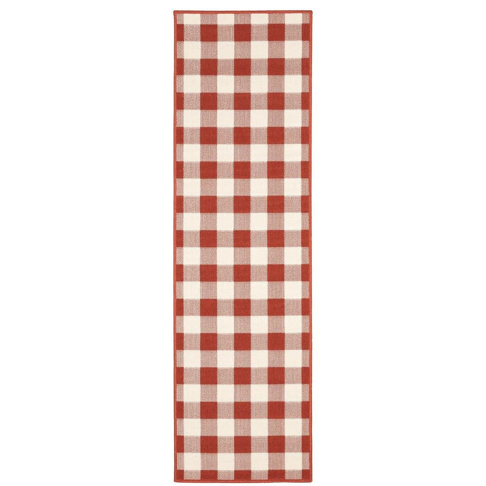 AVERLEY HOME Messina Red/Ivory 2 ft. x 8 ft. Geometric Gingham Check ...