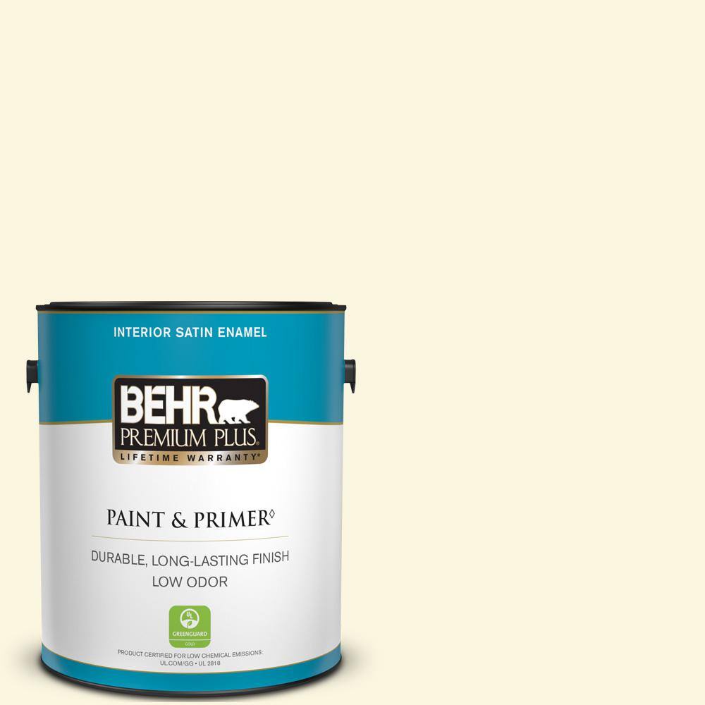 BEHR PREMIUM PLUS 1 gal. #P300-1 Lemon White Satin Enamel Low Odor ...