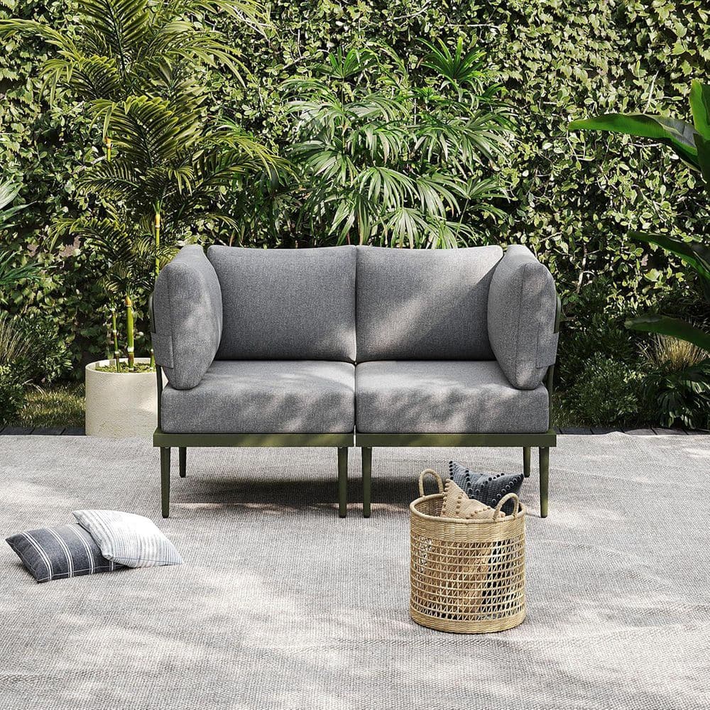 AURA OUTDOOR 2 Piece Metal Outdoor Patio Conversation Set with 2-Corner ...